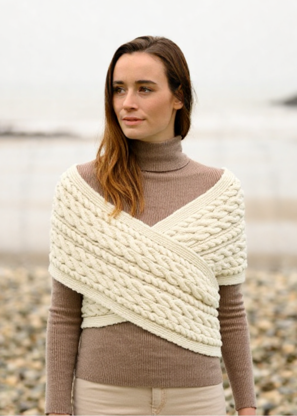Women's Aran Crossover Wrap Natural | 100% Merino Wool | Aran Woollen Mills