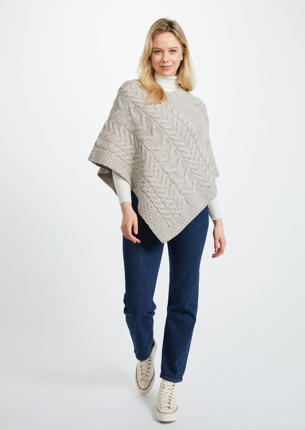 Aran Super Soft Poncho Oatmeal | Irish Merino Wool | Skellig Gift Store