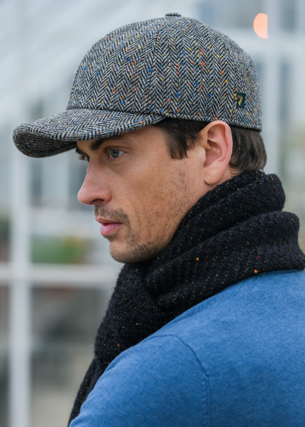 Premium Grey Herringbone Tweed Baseball Cap | Mucros Weavers