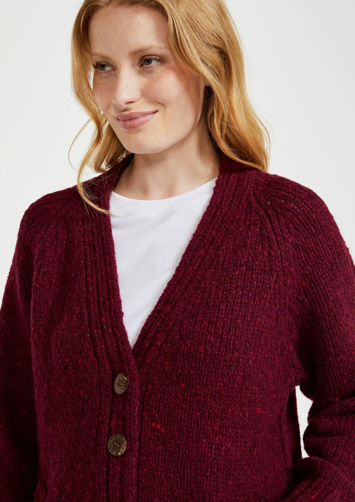 Ladies' Donegal Cardigan with Side Pockets - Winter Berry