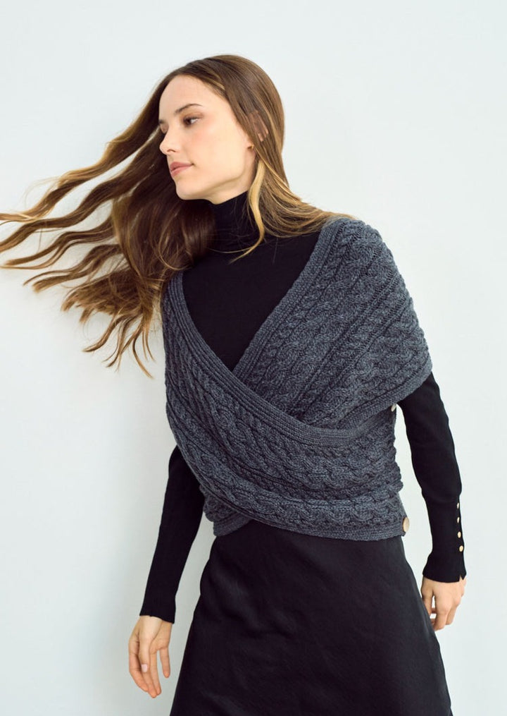 Aran Crossover Wrap | Charcoal